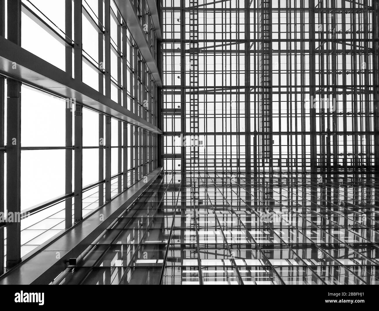 Internal geometric structure of a steel and glass building Stock Photo ...