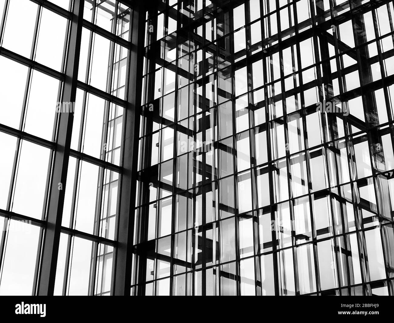 Internal geometric structure of a steel and glass building Stock Photo ...