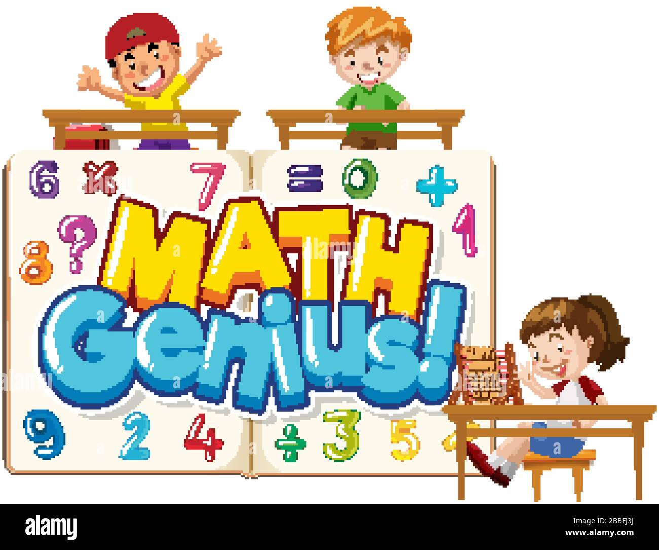 Font design for word math genius with happy children illustration Stock ...