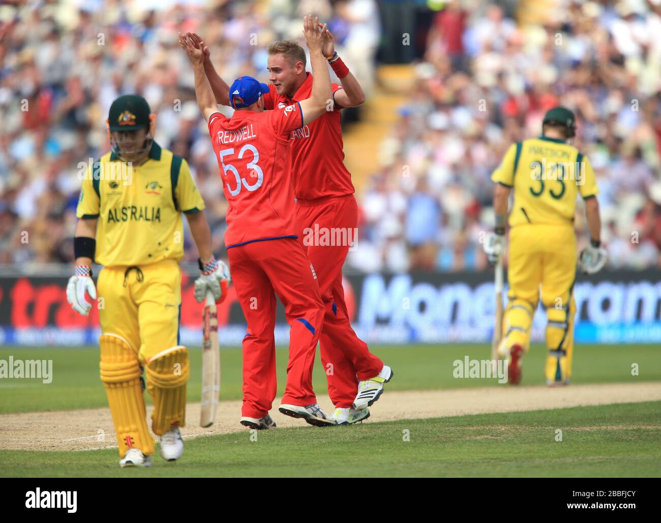 England's Stuart Broad celebrates the wicket of Australia's David ...