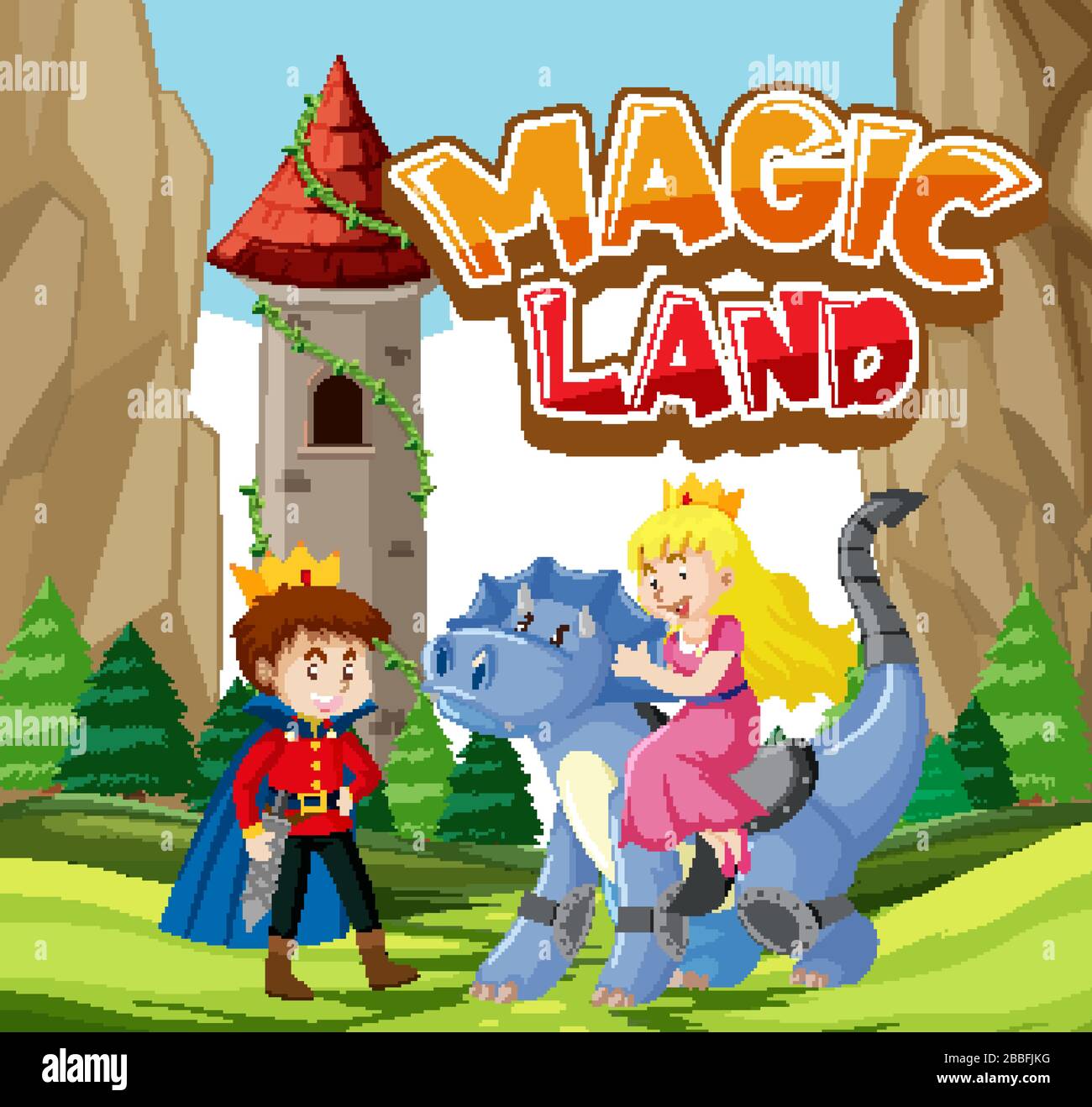 Font design for word magic land with dragon and castle illustration ...