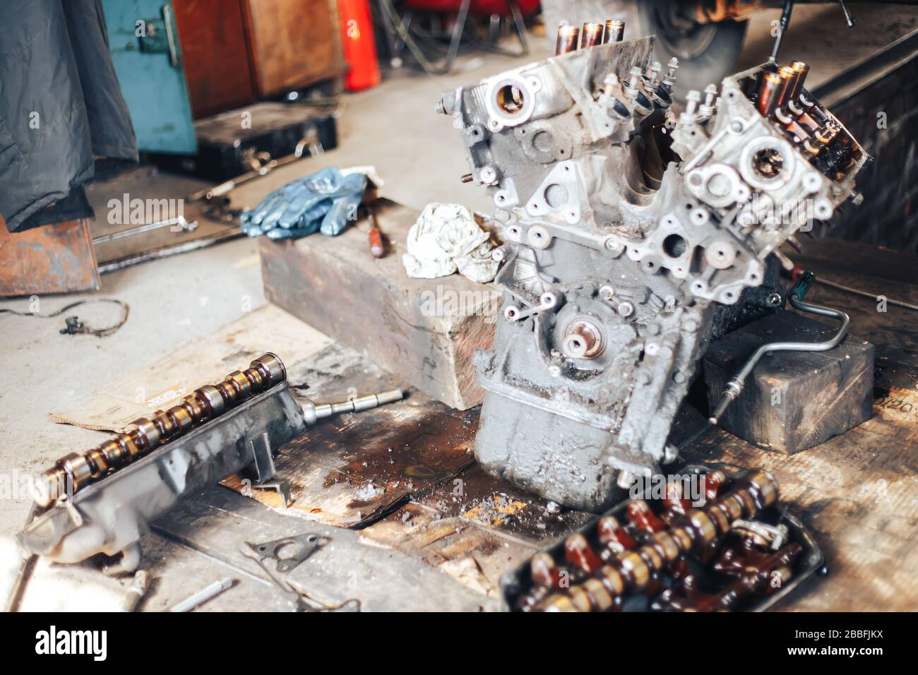 auto engine in garage Stock Photo - Alamy