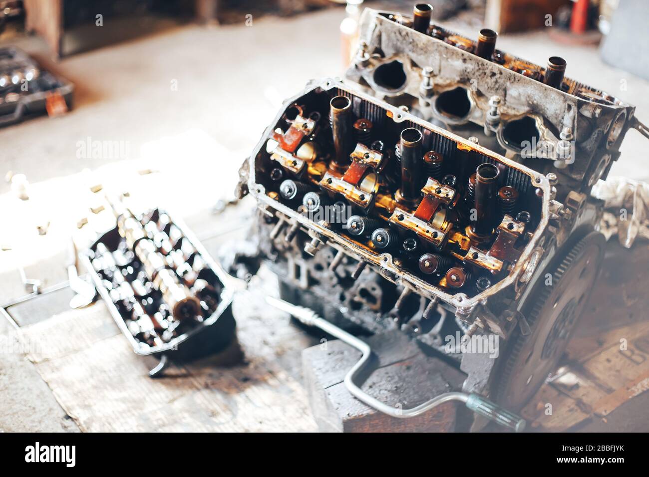 auto engine in garage Stock Photo - Alamy