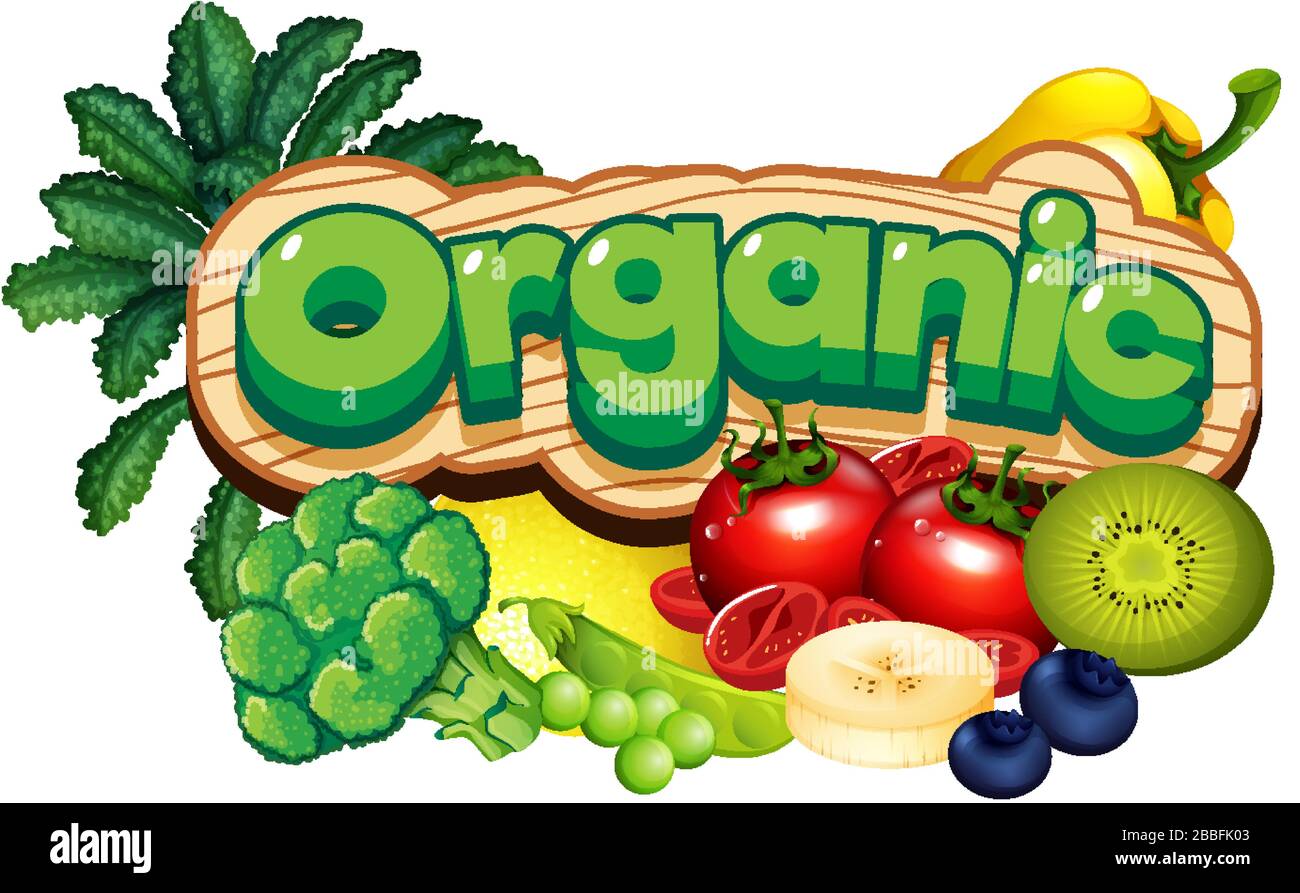 Font design for word organic with many vegetables illustration Stock ...