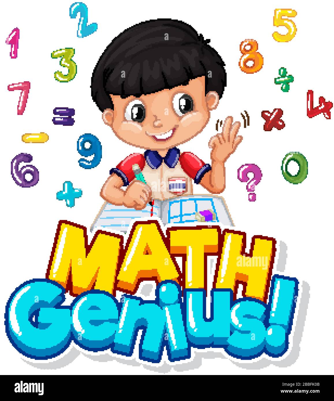 Font design for math genius with boy and numbers illustration Stock ...