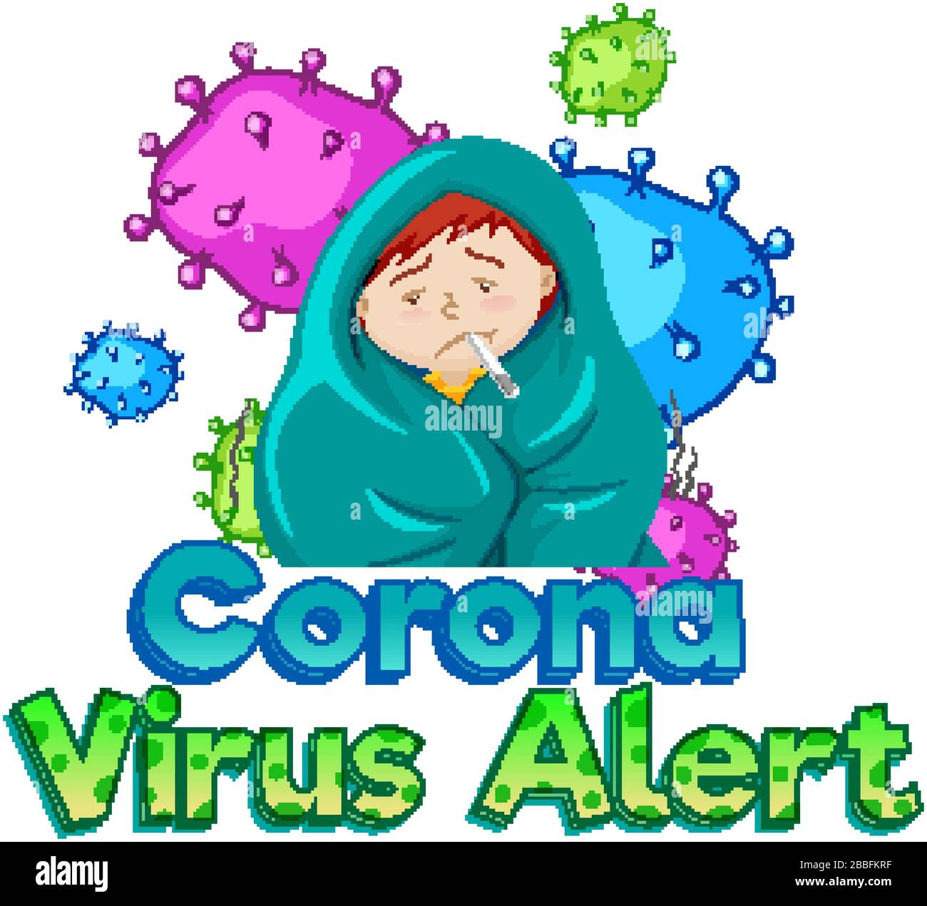 Font design for coronavirus alert with sick kid illustration Stock Vector Image & Art - Alamy