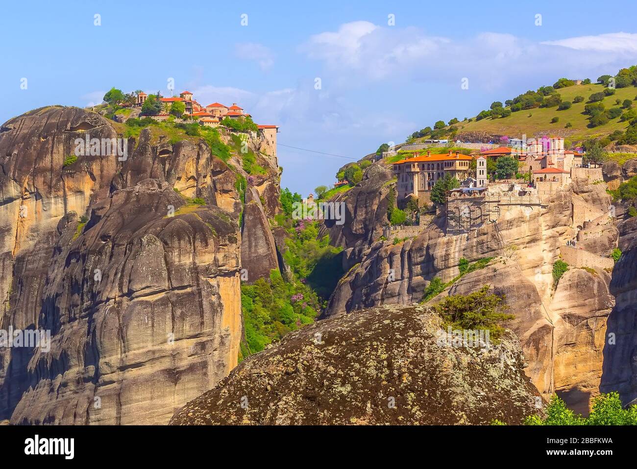 Meteora, Greece panoramic view of Orthodox Varlaam and Great Meteoron ...