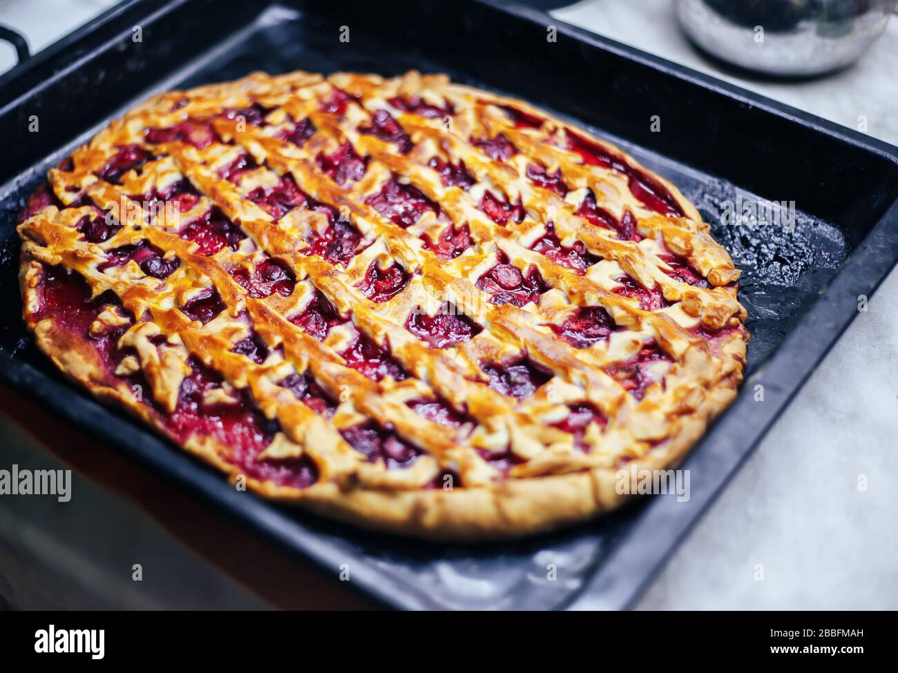 cherry pie at home close up Stock Photo - Alamy