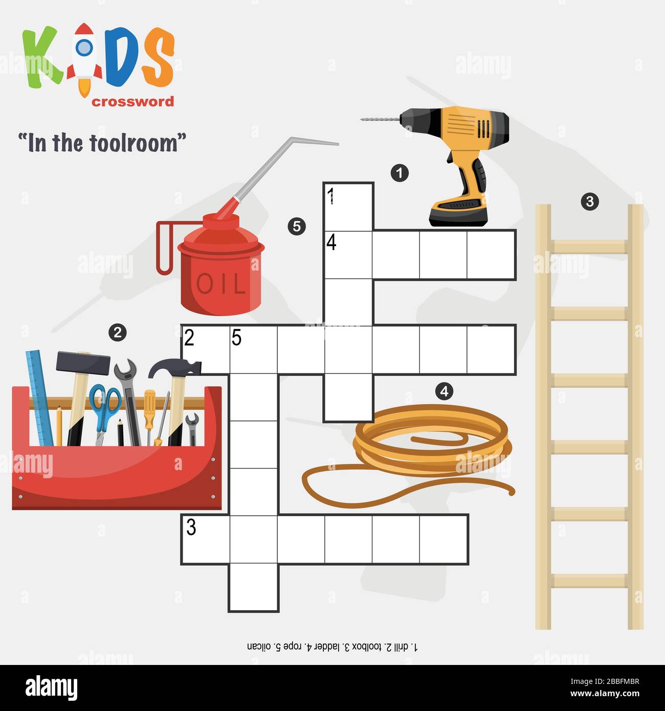Easy crossword puzzle 'At the toolroom', for children in elementary and ...