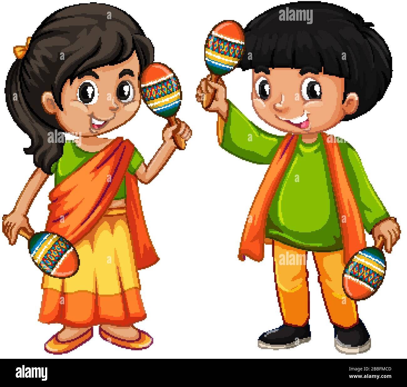 India kid holding maracas on white background illustration Stock Vector ...