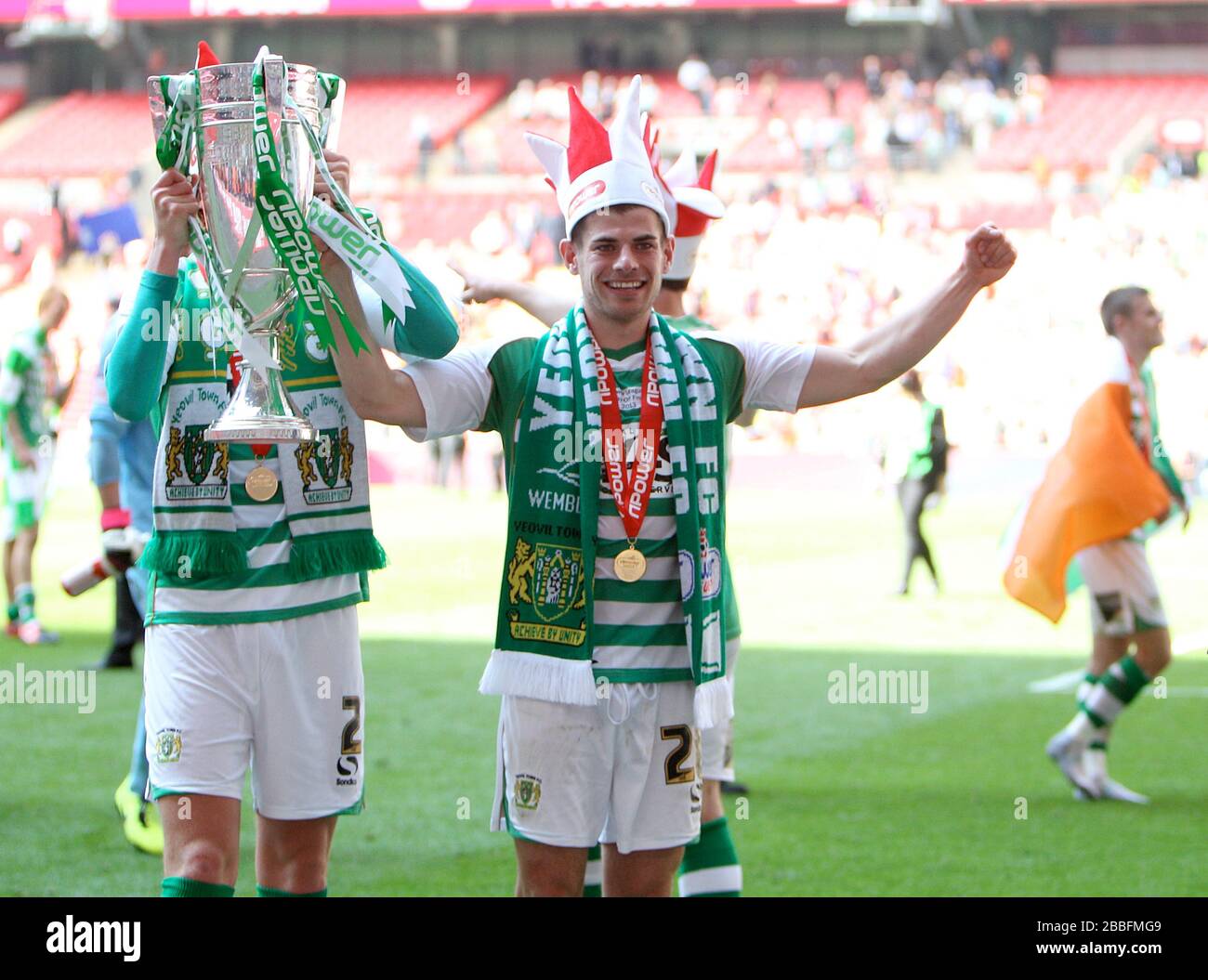 Yeovil Town's Joe Edwards celebrates with the npower Football League ...