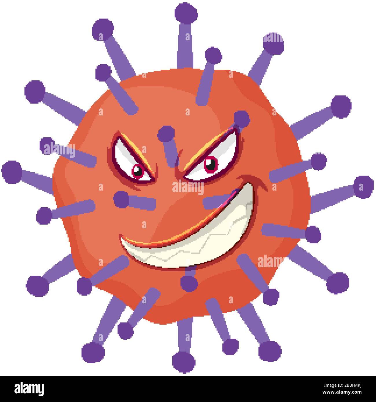 Single virus cell with scary face on white background illustration ...