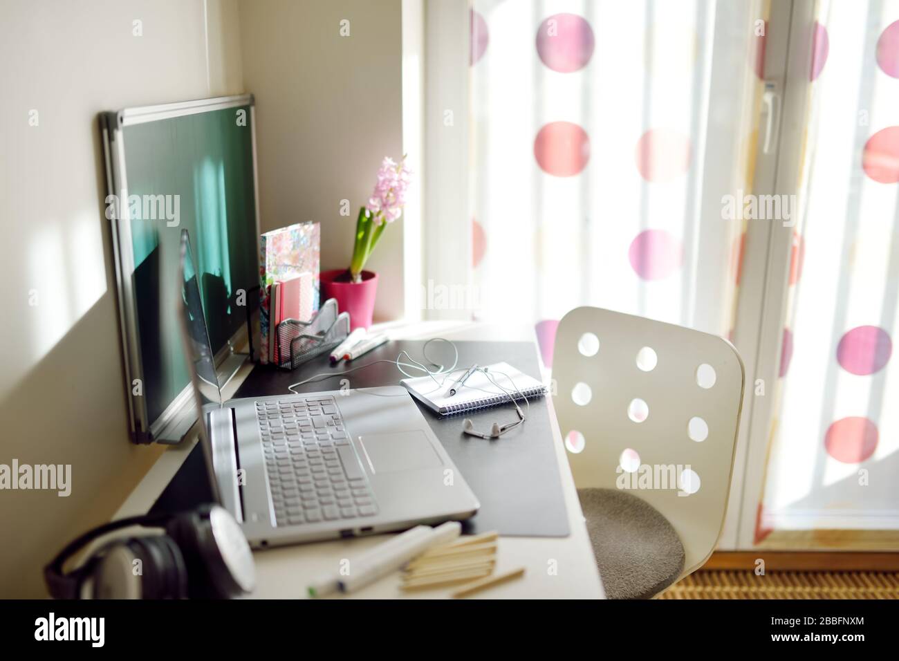 Laptop computer at productive home workplace. Using tablet computers ...