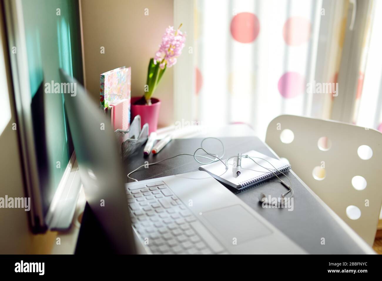 Laptop computer at productive home workplace. Using tablet computers ...