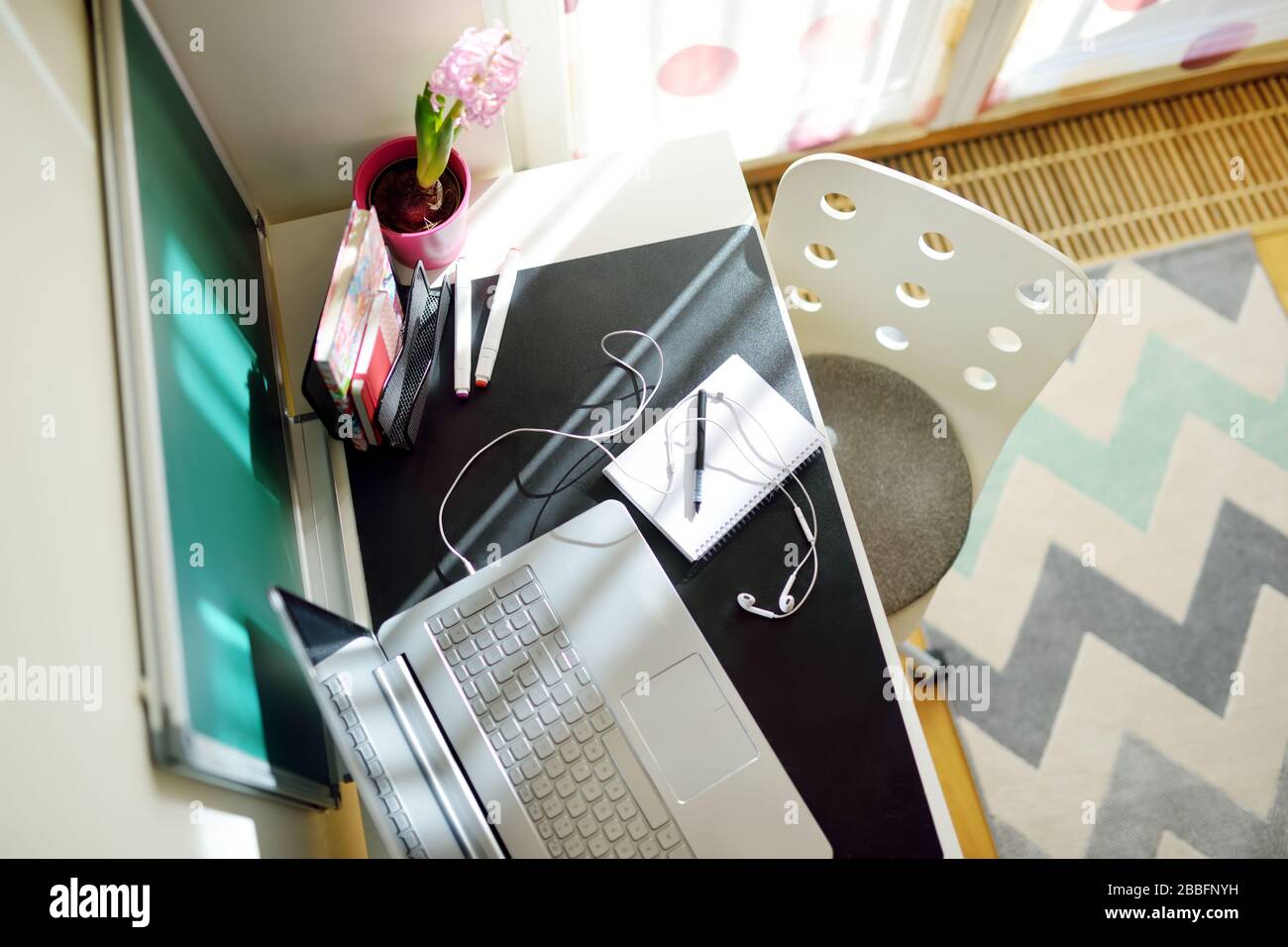 Laptop computer at productive home workplace. Using tablet computers ...