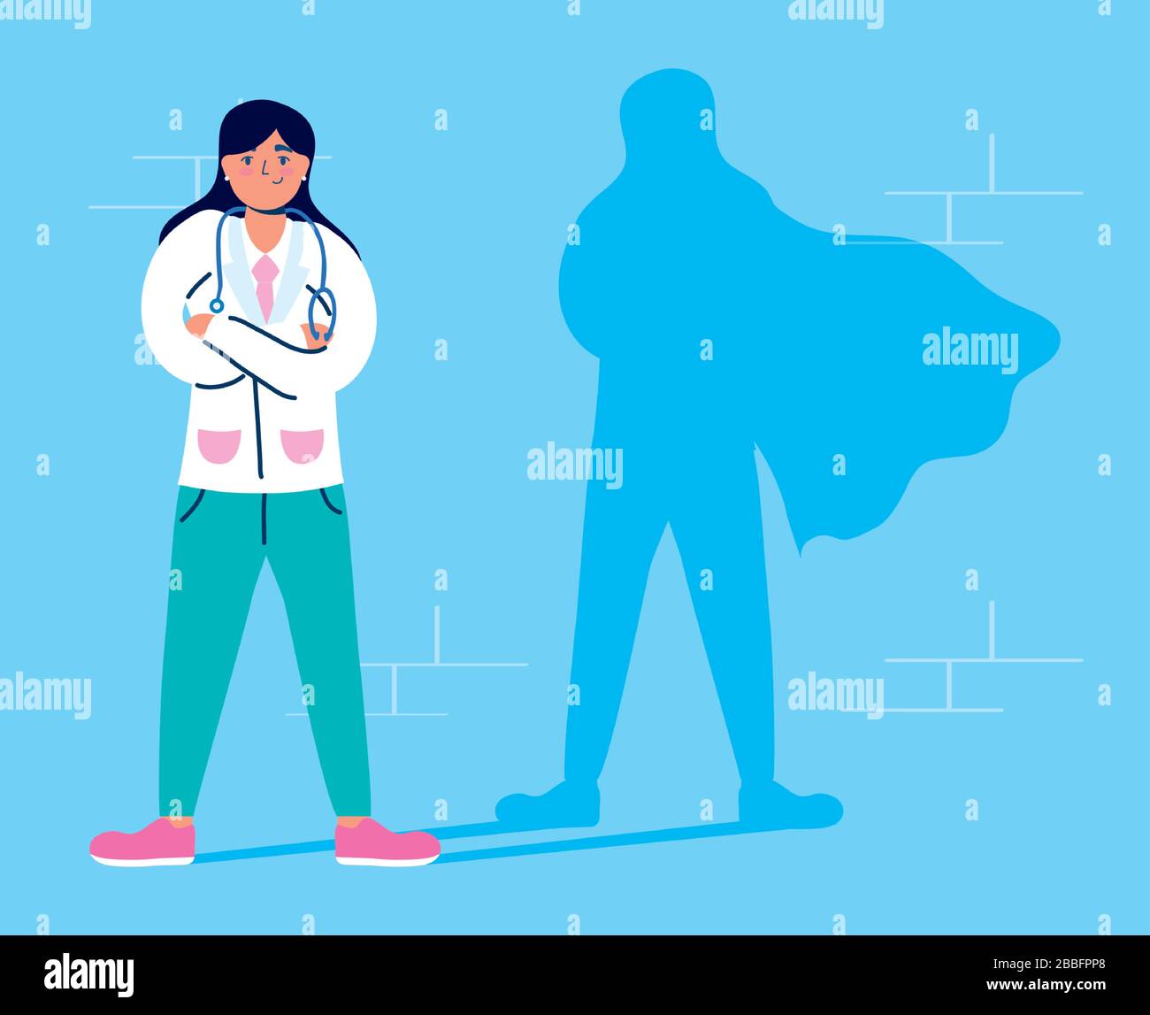 super female doctor with hero shadow vs covid19 Stock Vector Image ...