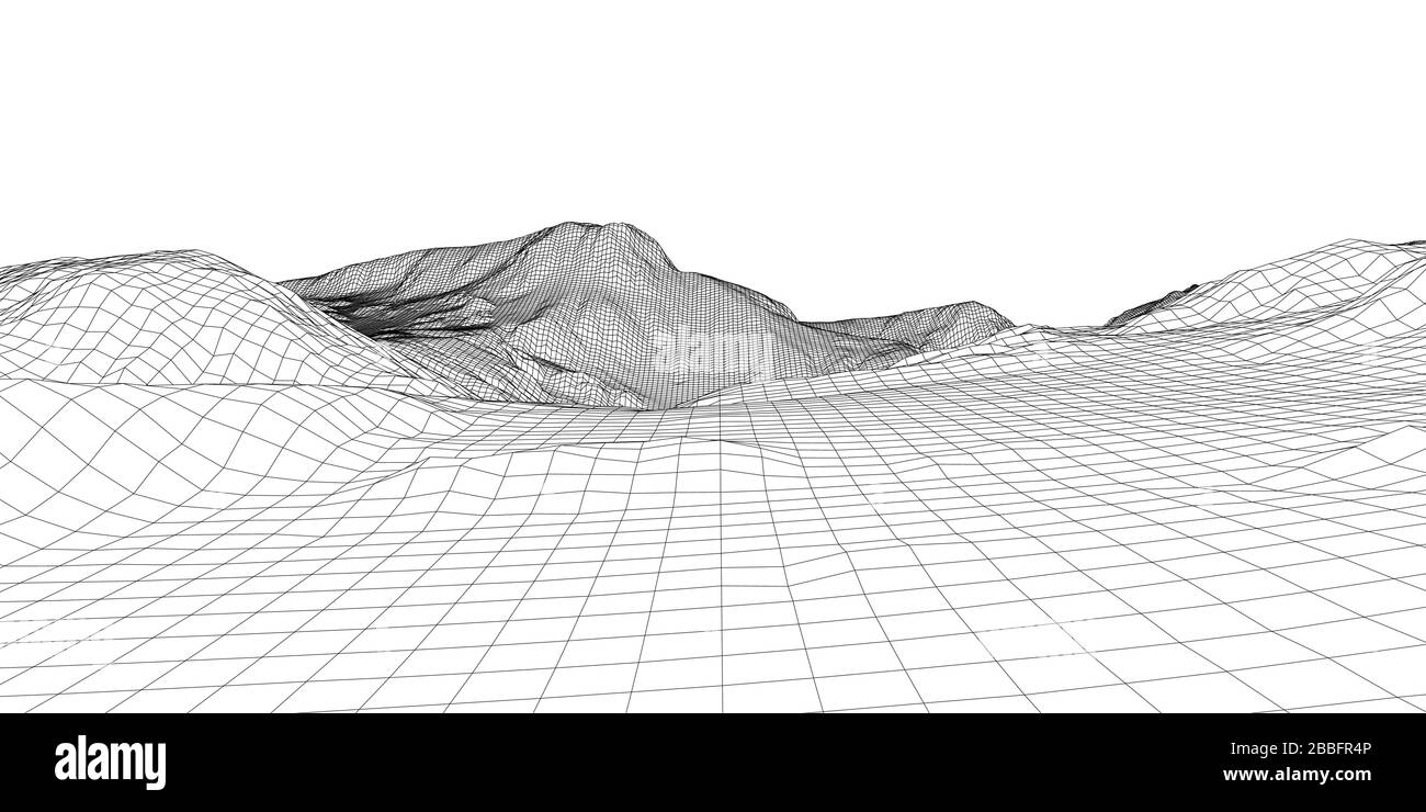 Abstract 3d wire-frame landscape. Blueprint style. Vector rendering ...