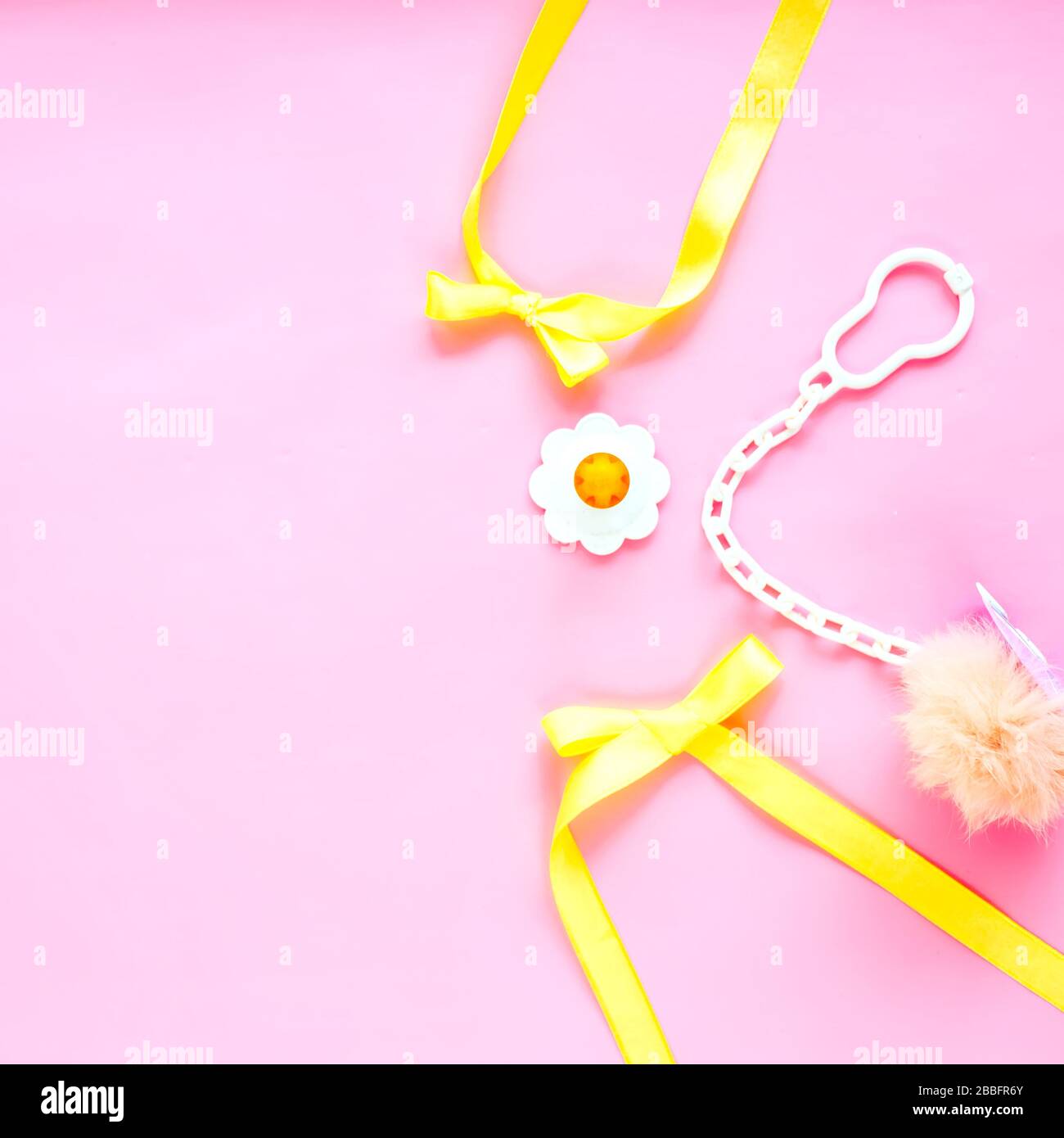 things, staff, accessories for newborn baby on pink background Stock ...