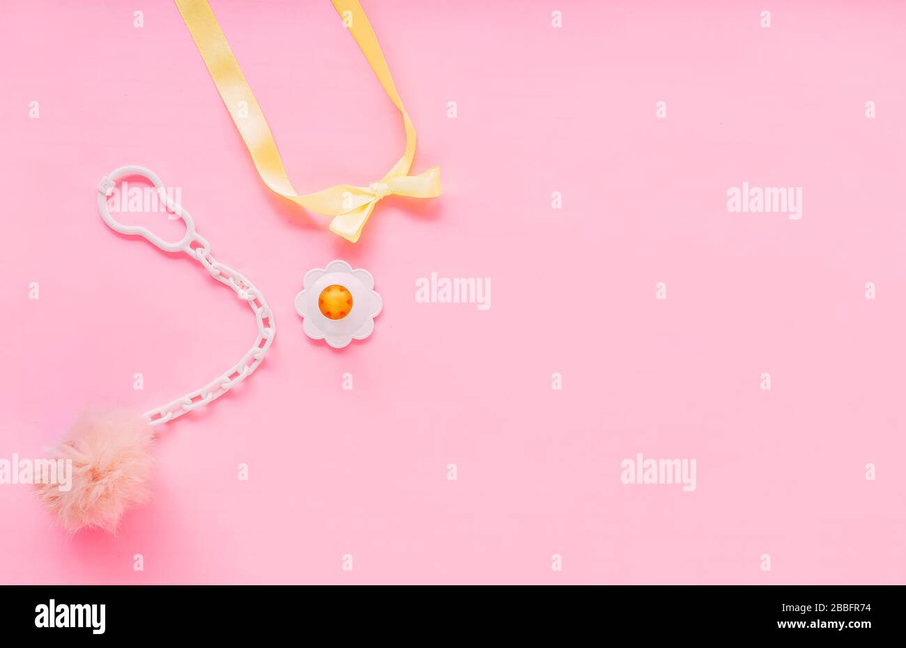 things, staff, accessories for newborn baby on pink background Stock ...