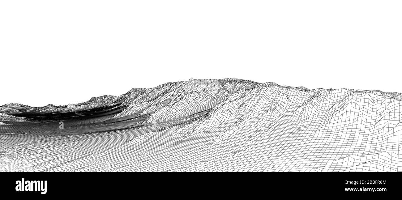 Abstract 3d wire-frame landscape. Blueprint style. Vector rendering ...