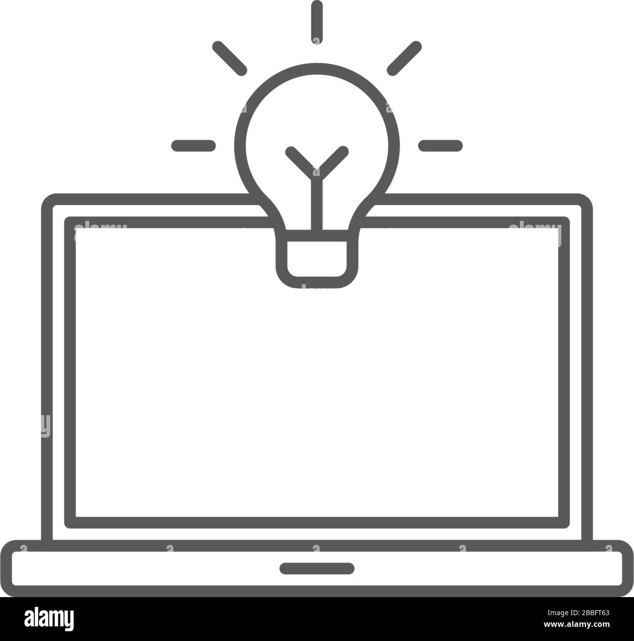 Laptop with light bulb vector icon symbol isolated on white background ...