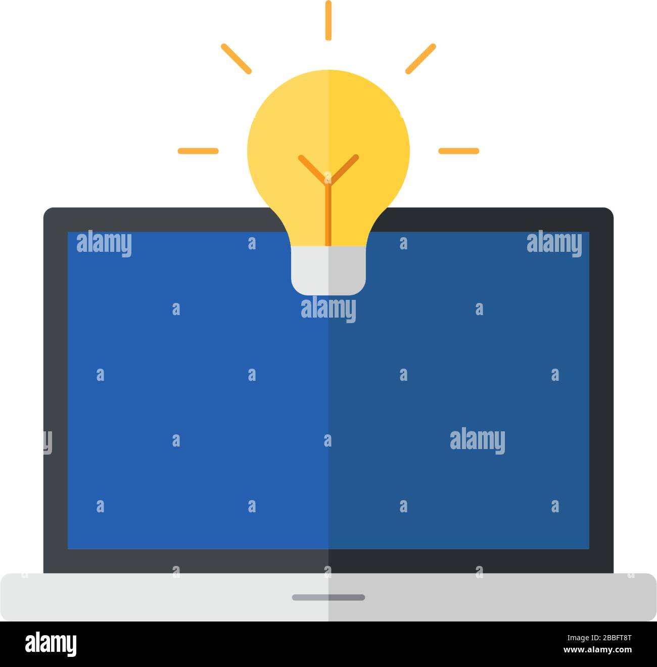 Laptop with light bulb vector icon symbol isolated on white background ...