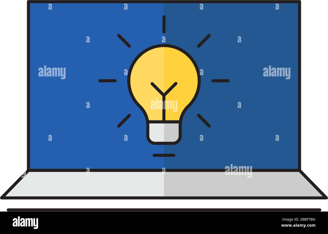 Laptop with light bulb vector icon symbol isolated on white background ...