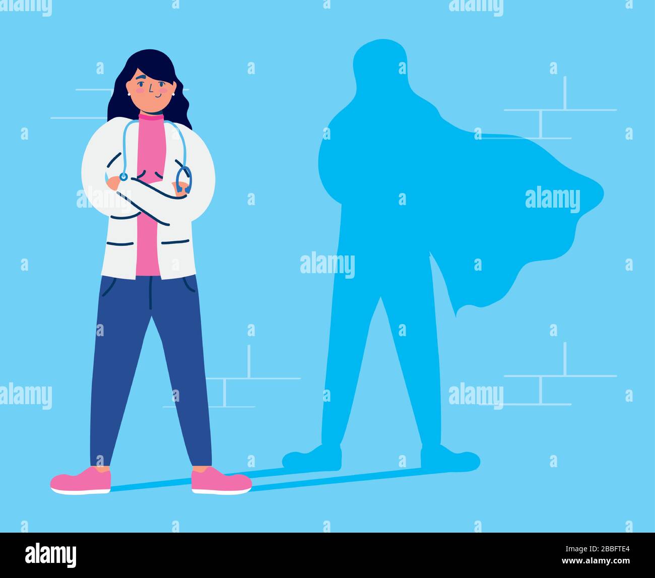 super female doctor with hero shadow vs covid19 Stock Vector Image ...