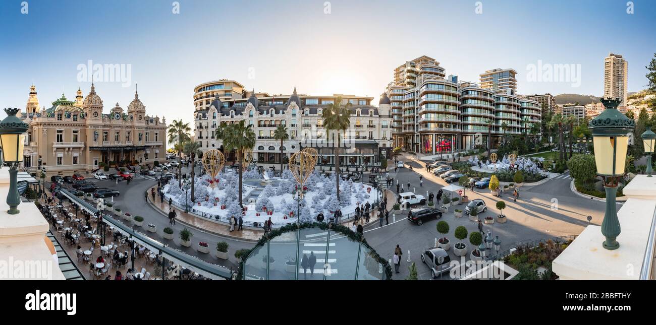 Monaco, Monte-Carlo, 25 December 2019: Panorama of the square Casino ...