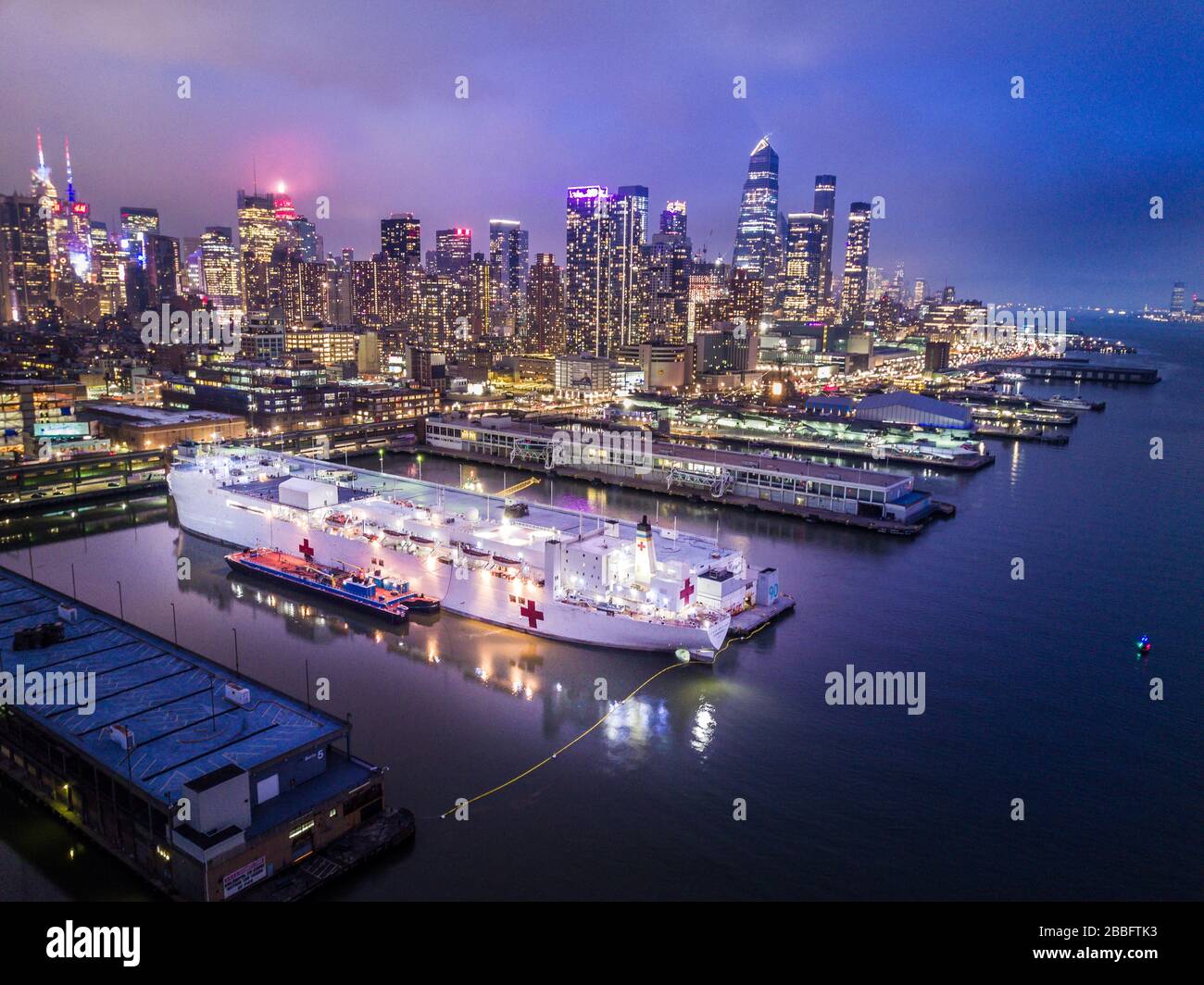 USNS Comfort U.S. Navy Hospital Ship docked in New York City Pier 90 ...