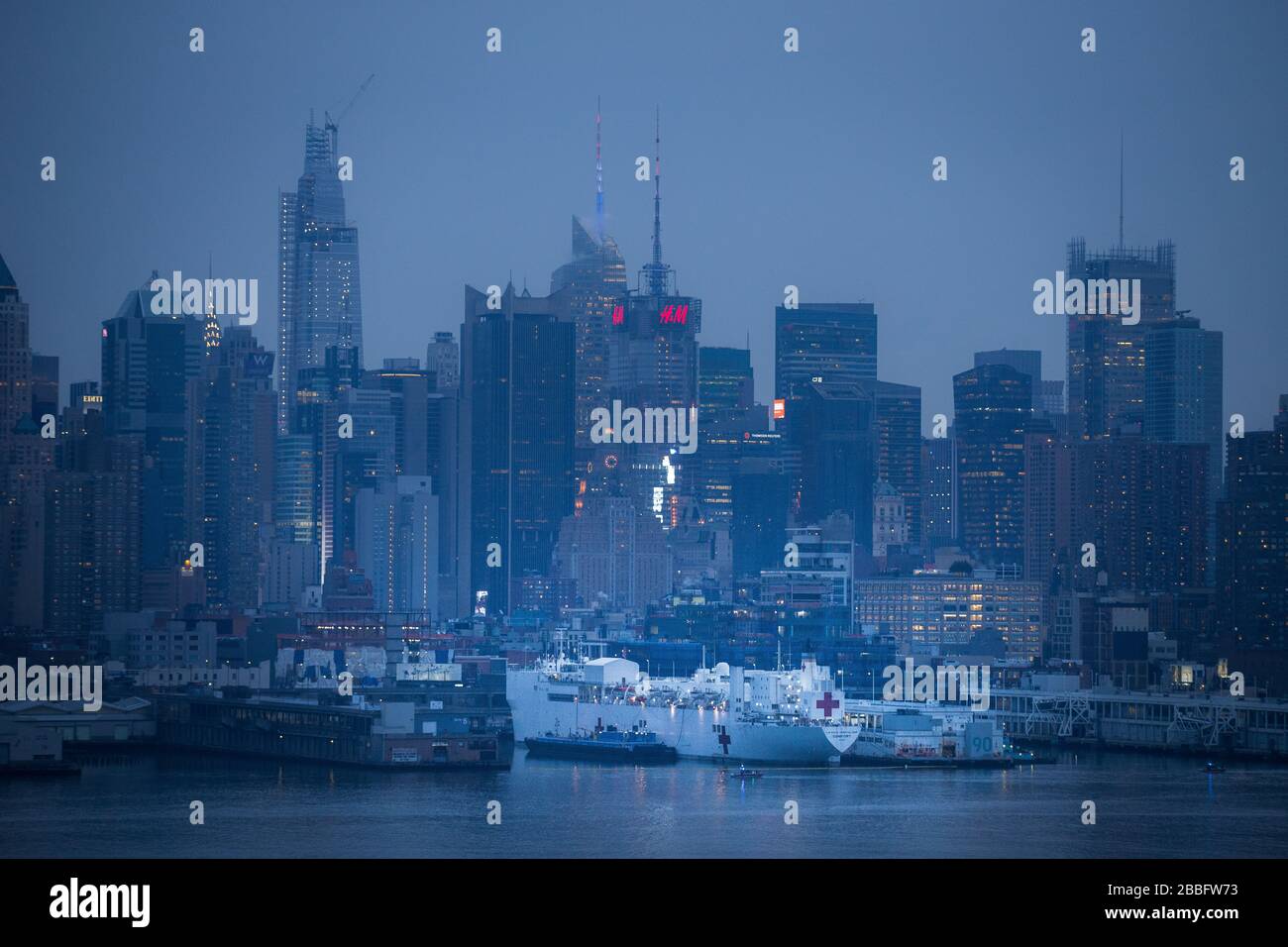 USNS Comfort U.S. Navy Hospital Ship docked in New York City Pier 90 ...