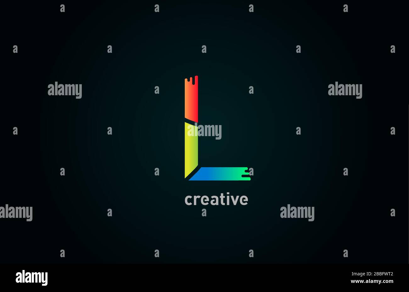 L colored alphabet letter logo design icon in blue green orange color ...