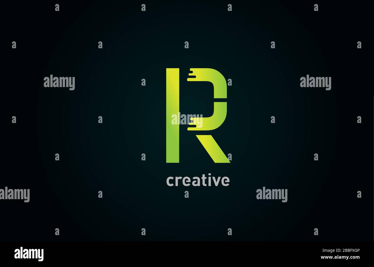 R creative green letter alphabet logo icon for company and business ...