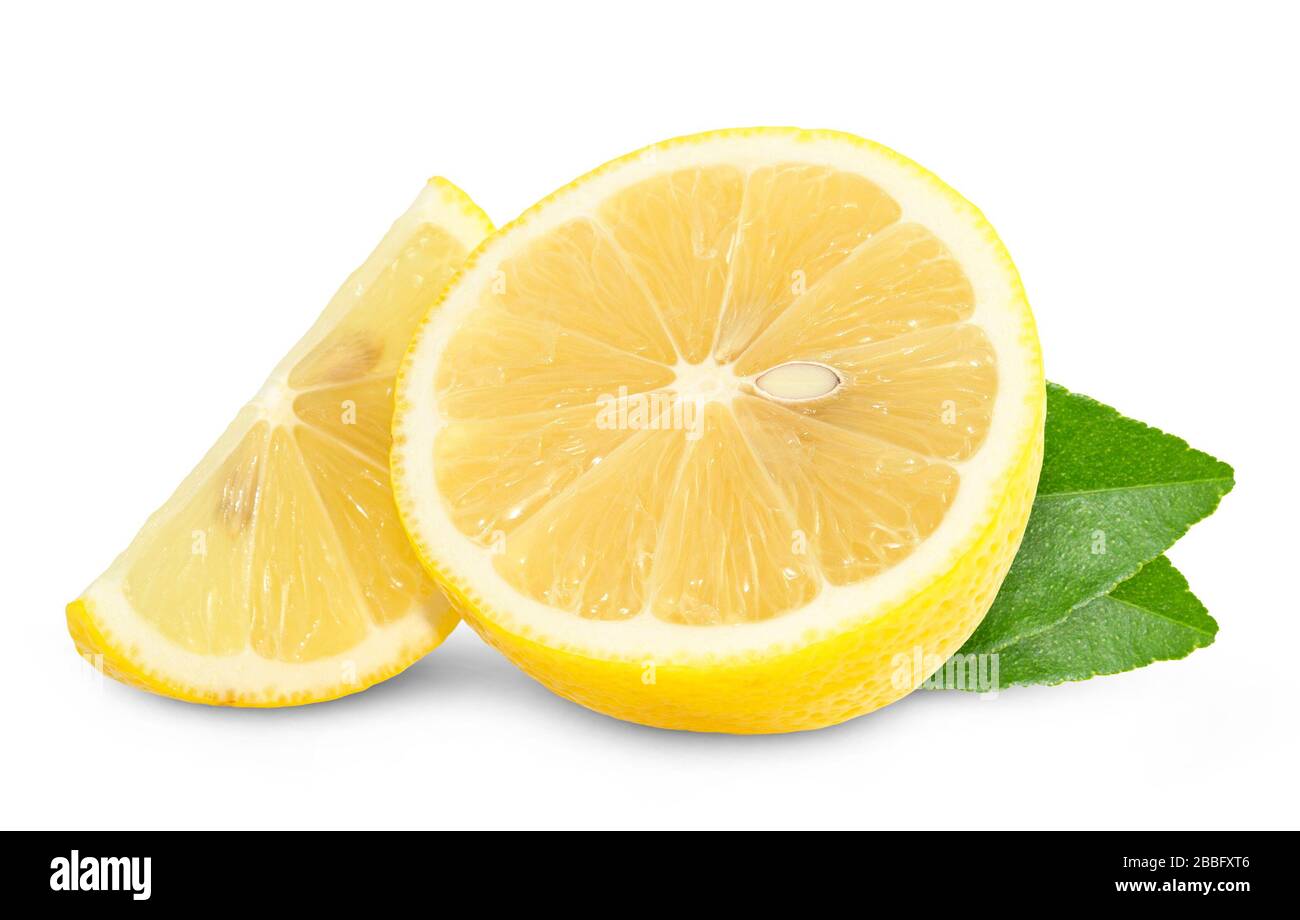 lemon fruit with leaf isolated on white background Clipping Path Stock ...