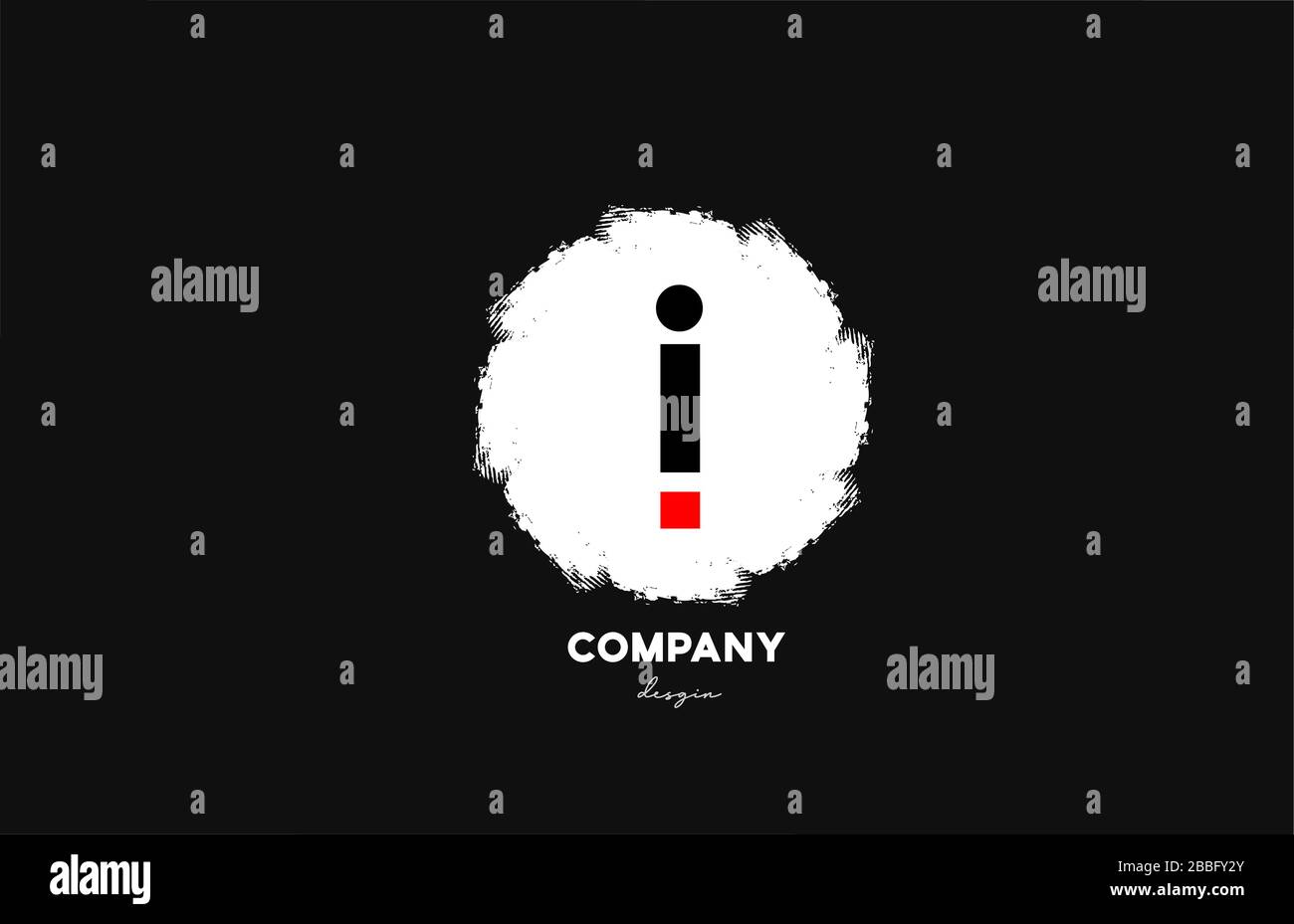 I black red white alphabet letter logo icon with grunge design for ...