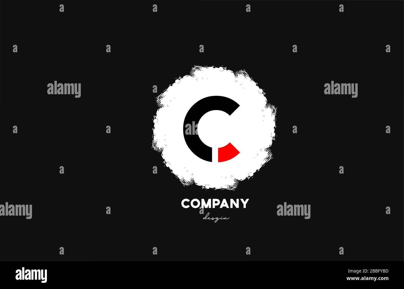 C black red white alphabet letter logo icon with grunge design for ...