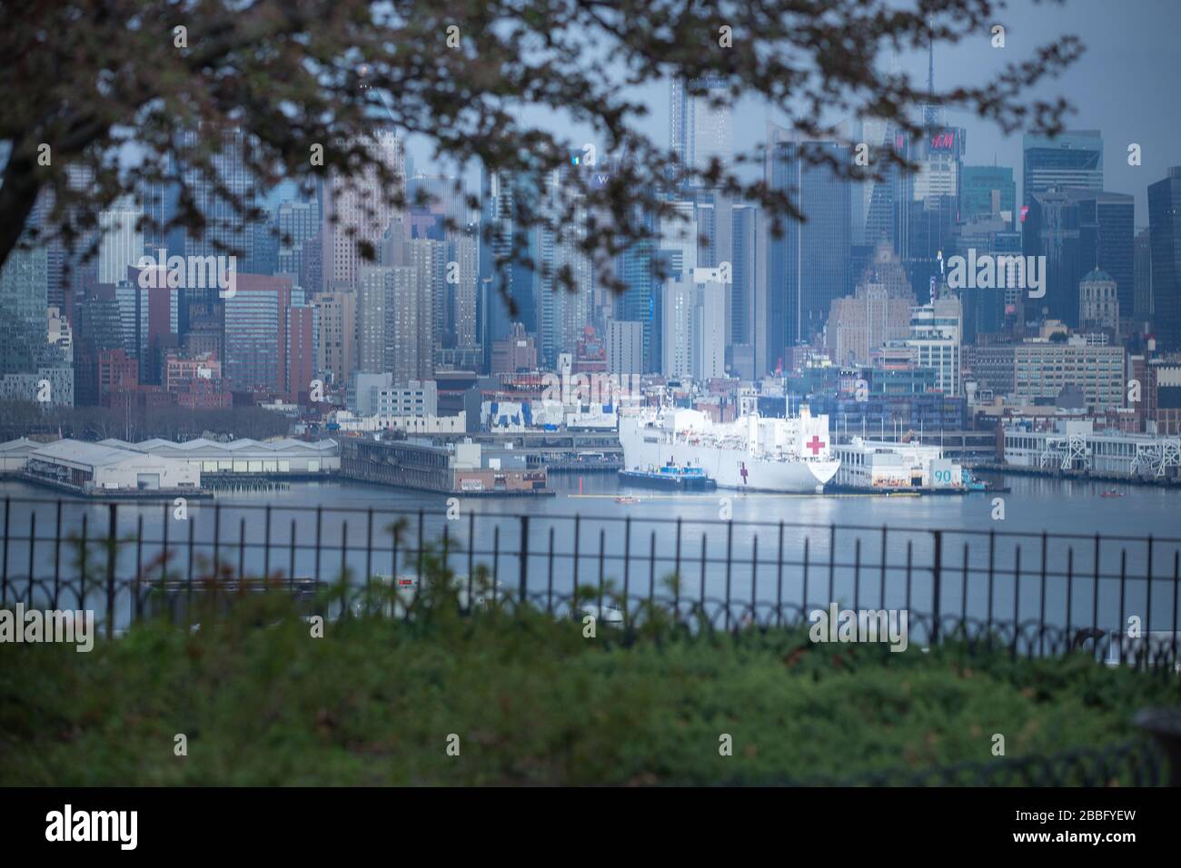 USNS Comfort U.S. Navy Hospital Ship docked in New York City Pier 90 ...