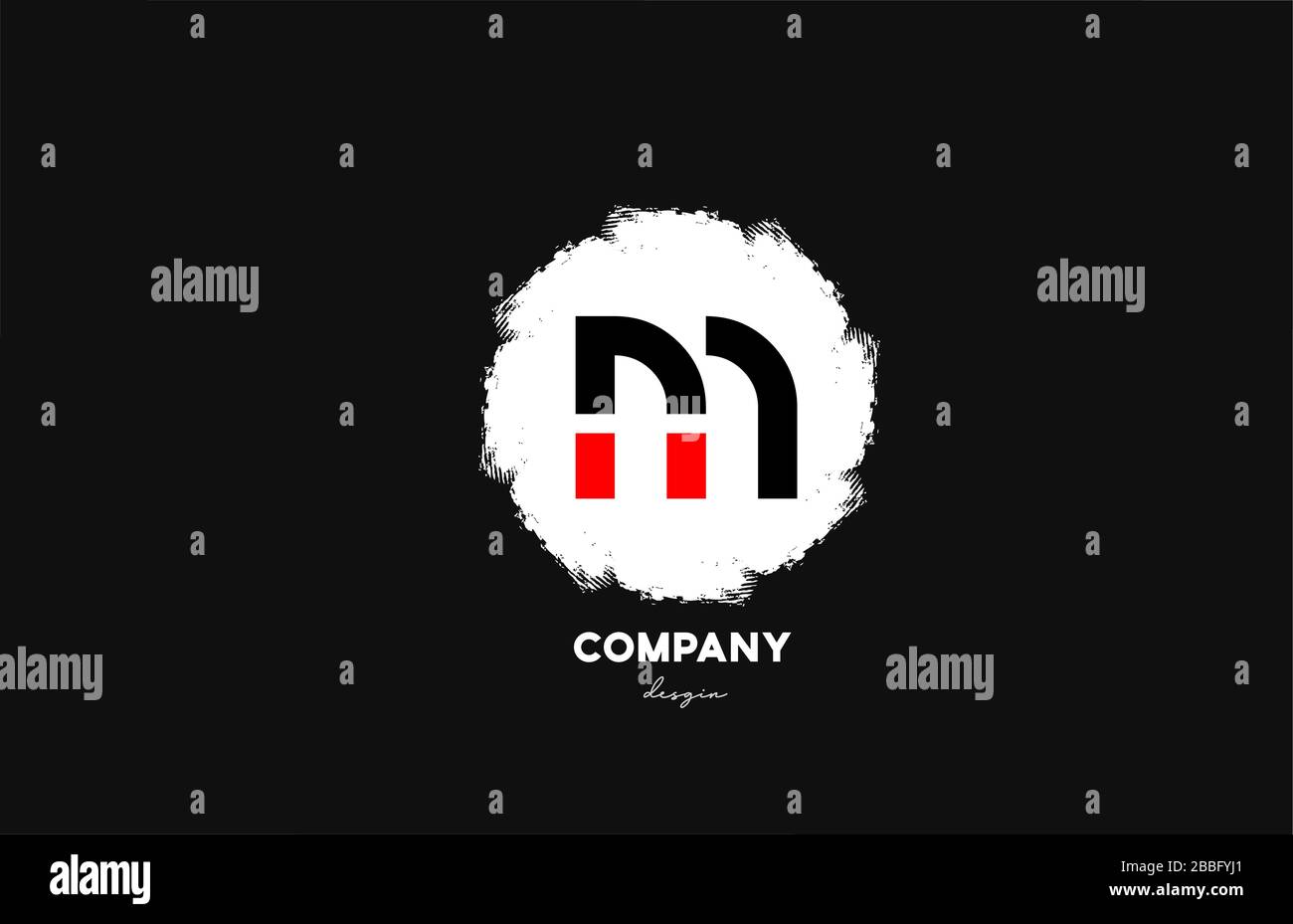 M black red white alphabet letter logo icon with grunge design for ...