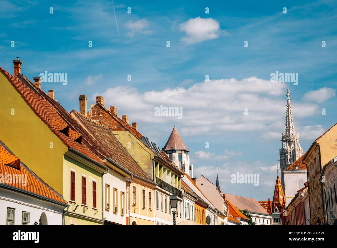 Buda district medieval old houses and St. Matthias Church tower in ...