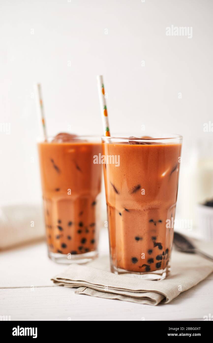 Homemade Milk Bubble Tea with Tapioca Pearls Stock Photo - Alamy