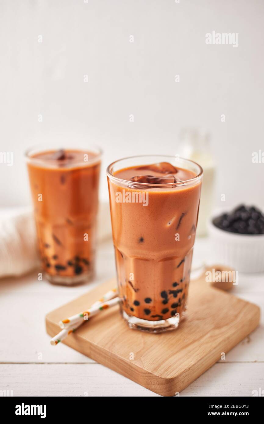 Homemade Milk Bubble Tea with Tapioca Pearls Stock Photo - Alamy