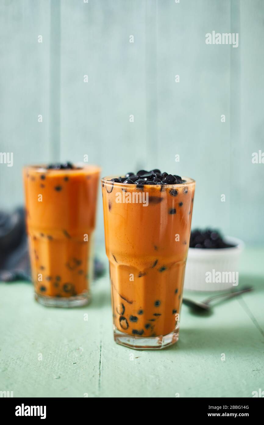 Homemade Milk Bubble Tea with Tapioca Pearls Stock Photo - Alamy