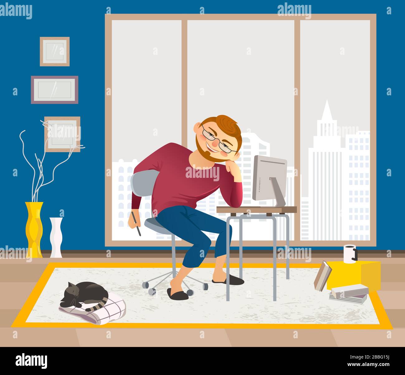 Remote work from home vector flat illustration Stock Vector Image & Art ...