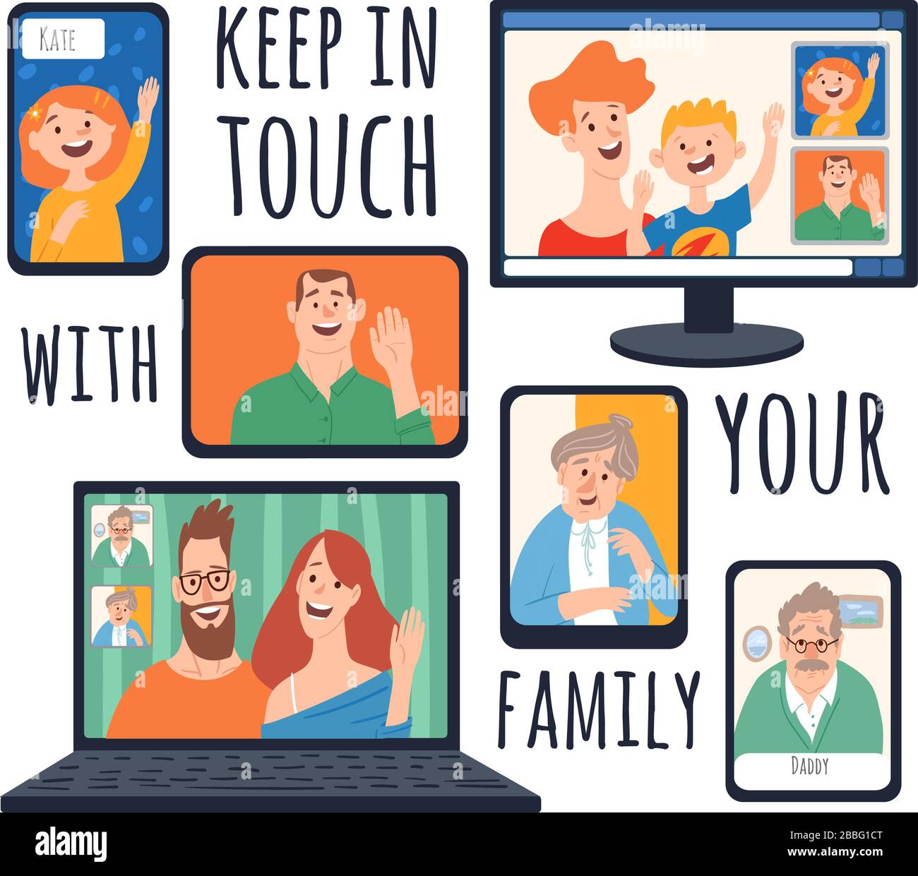 Virus home isolation vector image with family characters Stock Vector ...