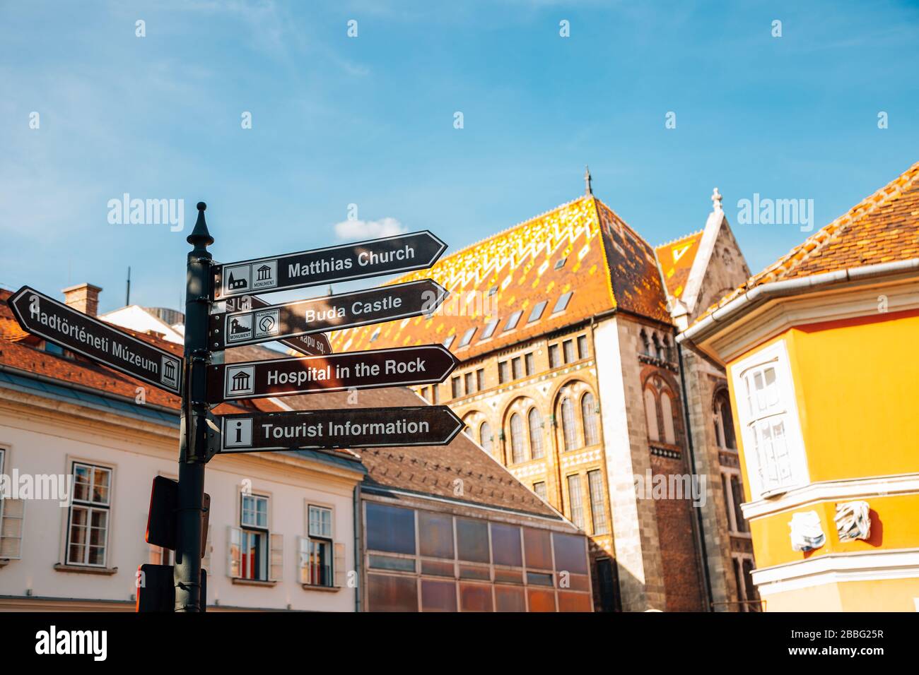 Budapest tourist street sign hi-res stock photography and images - Alamy