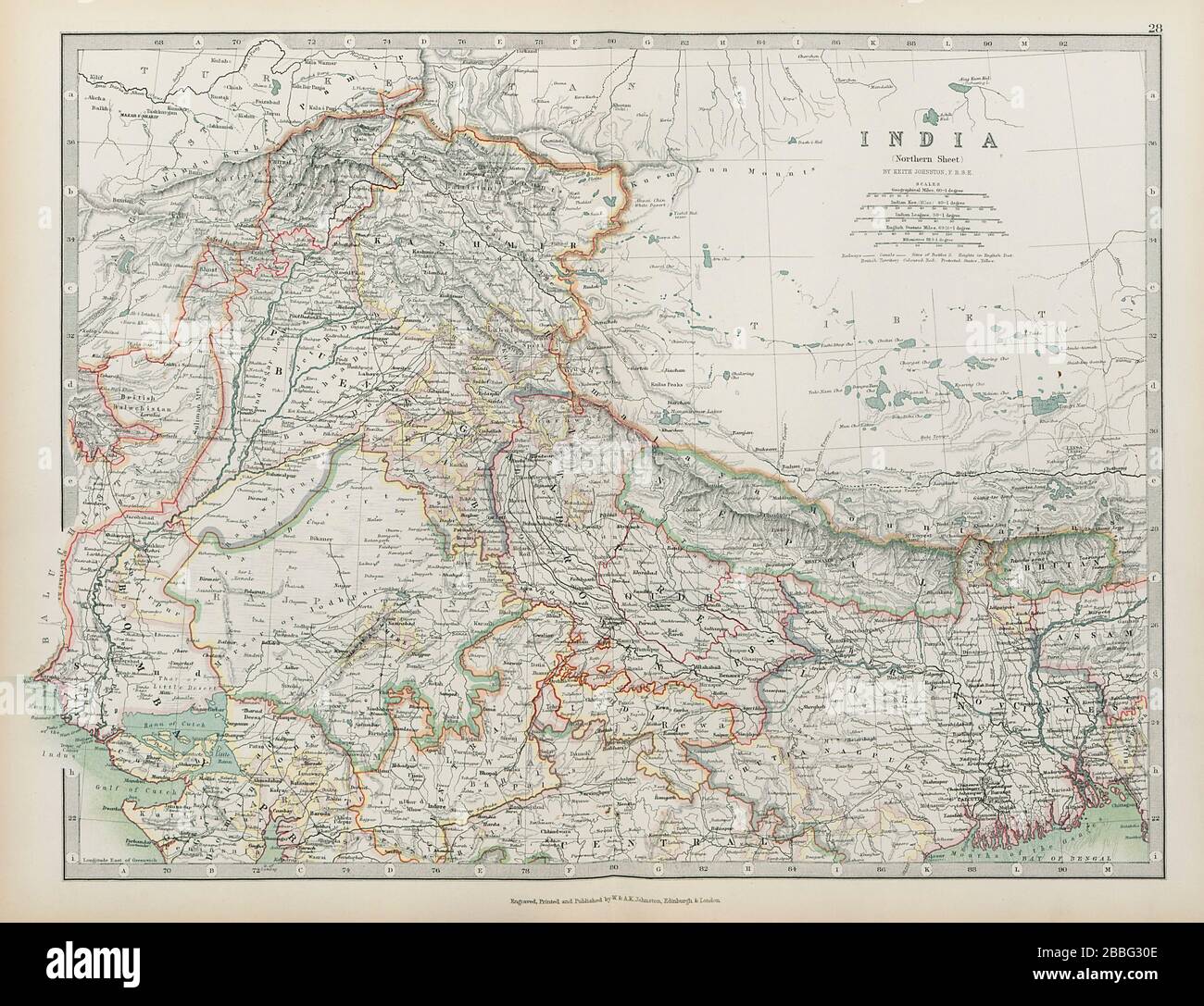 BRITISH INDIA NORTH Bengal Kashmir &c Railways Bhutan Nepal JOHNSTON ...