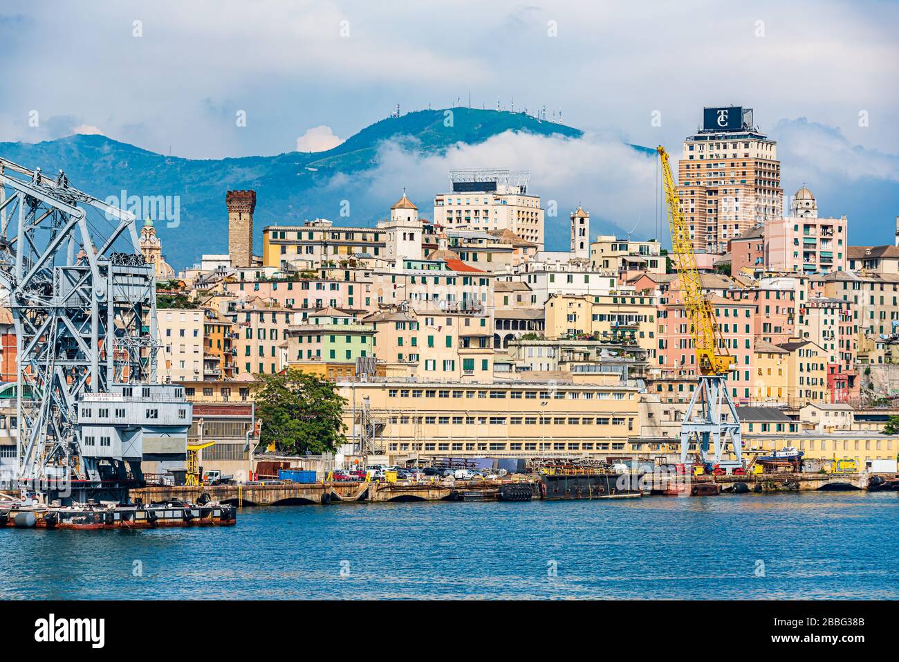 The skyline of Genoa seen from the see, with its palaces and Torre ...