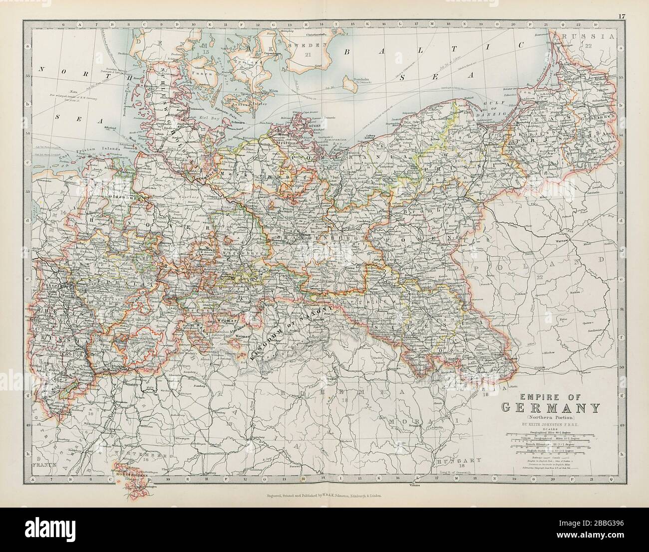 GERMAN EMPIRE NORTH Prussia Poland &c Railways Canals JOHNSTON 1901 old ...