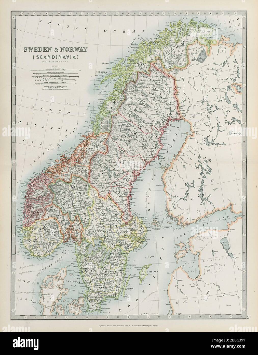SCANDINAVIA Sweden & Norway Railways & Canals JOHNSTON 1901 old antique ...