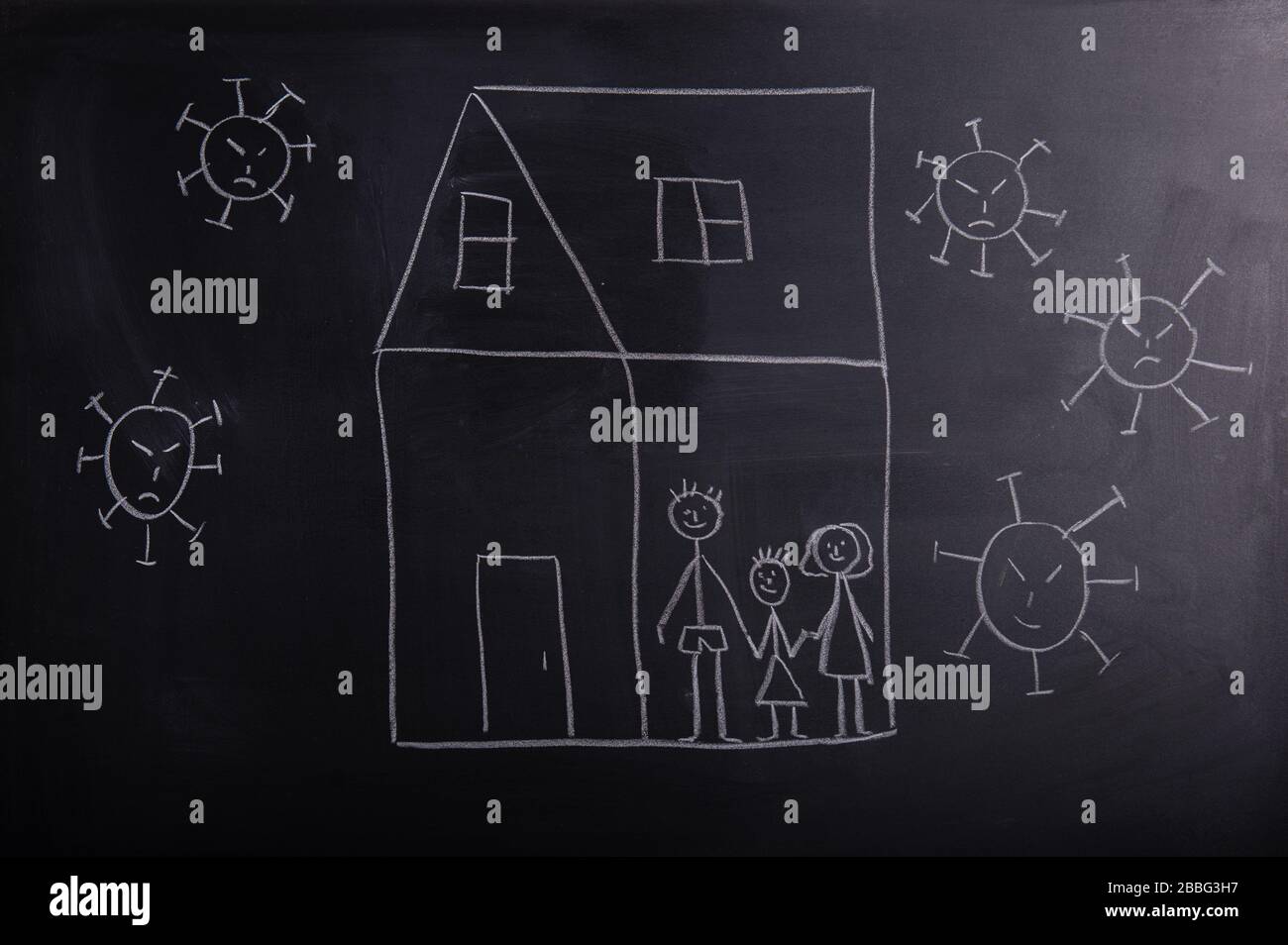 child drew with chalk the family is sitting at home in quarantine Stock ...